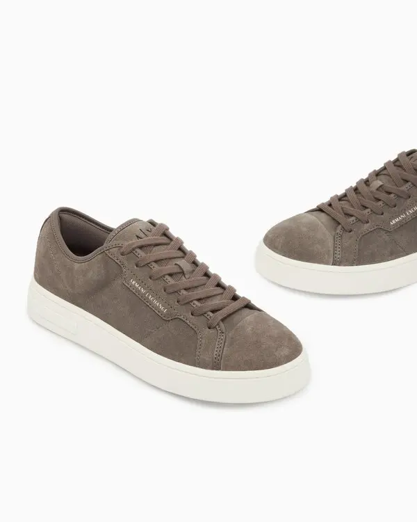 Armani Exchange Sneakers In Suede And Split Leather With A Rubber Sole - Brown