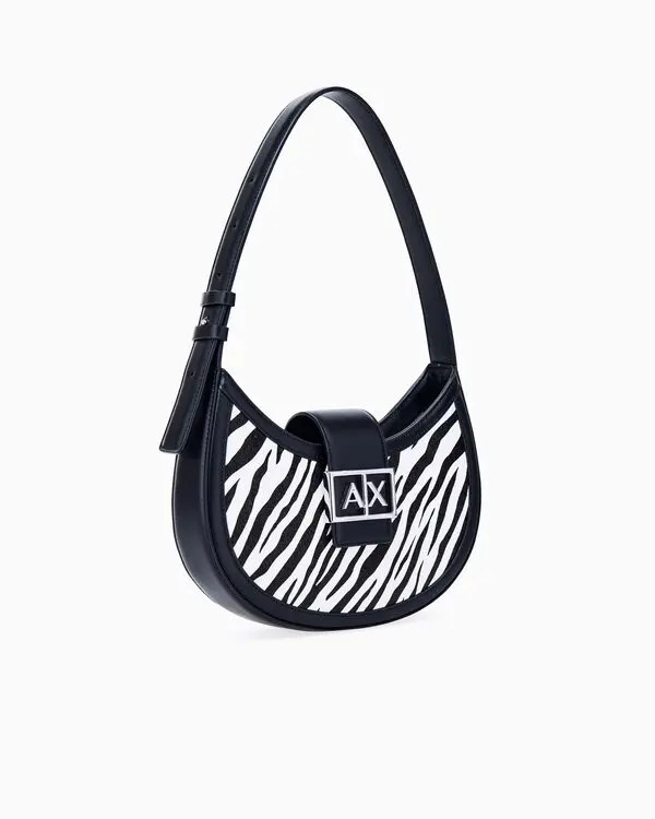 Armani Exchange Hobo Shoulder Bag In Coated Fabric