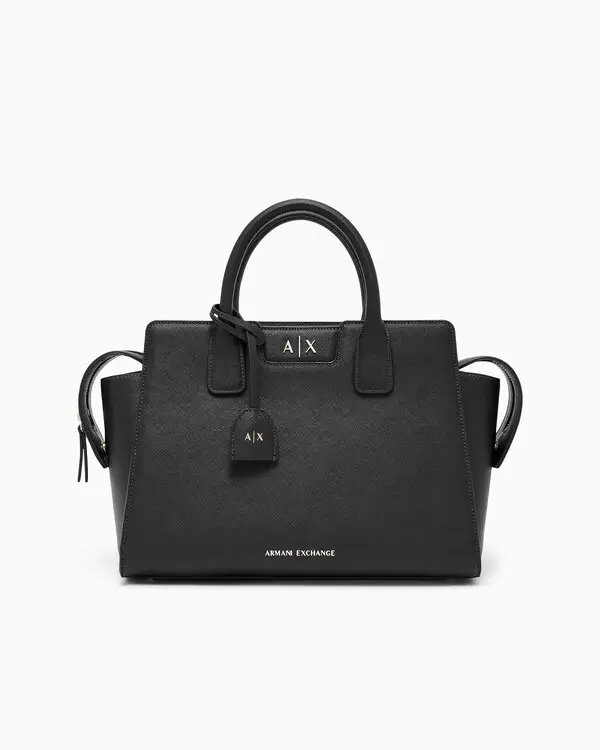Armani Exchange Coated Fabric Tote Bag With Logo Strap - Black