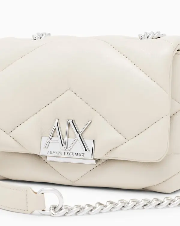 Armani Exchange Padded Quilted Chain Strap Mini Bag - White