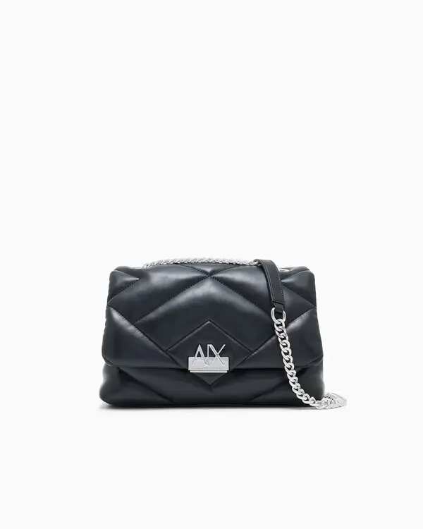 Armani Exchange Quilted Crossbody Bag With Chain Strap - Black