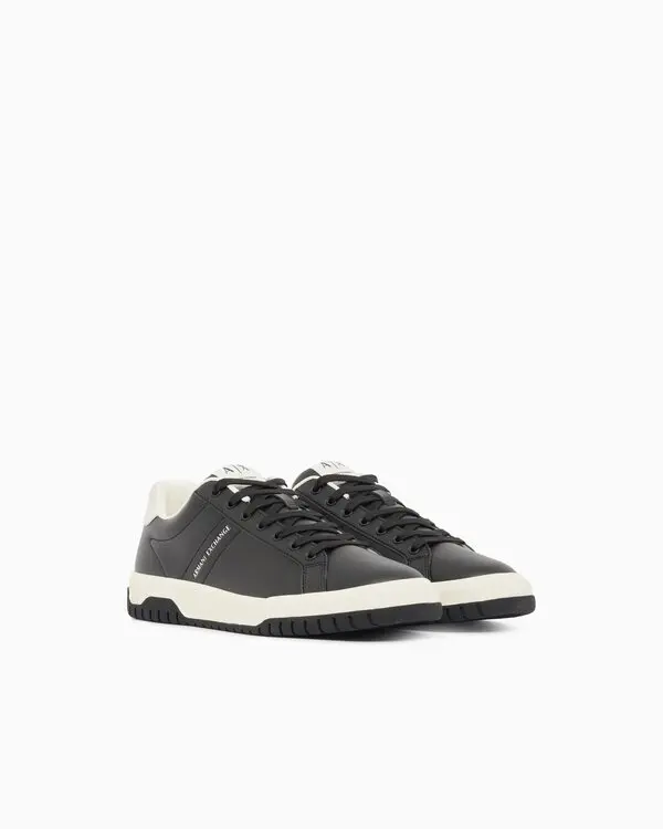 Armani Exchange Sneakers In Leather And Suede With Rubber Sole - Black