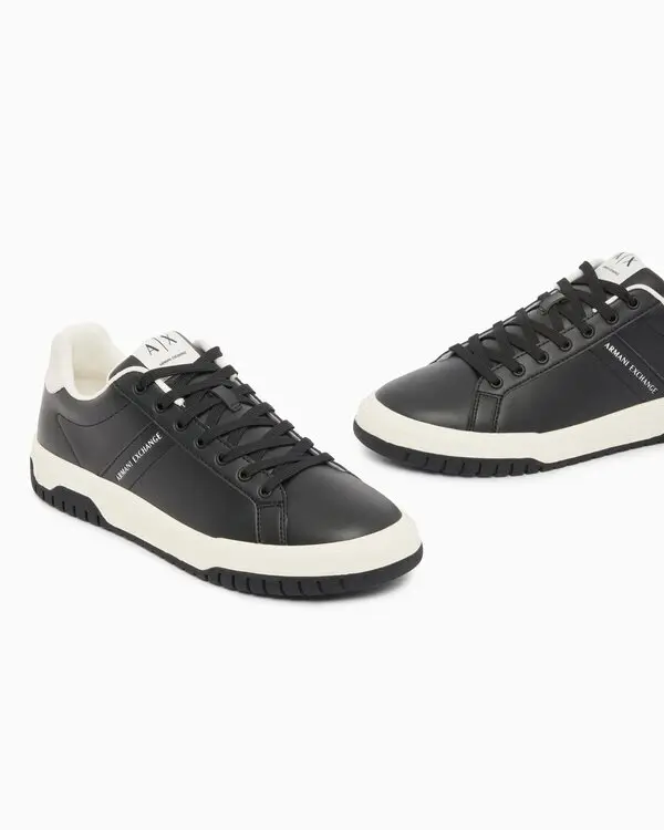 Armani Exchange Sneakers In Leather And Suede With Rubber Sole - Black