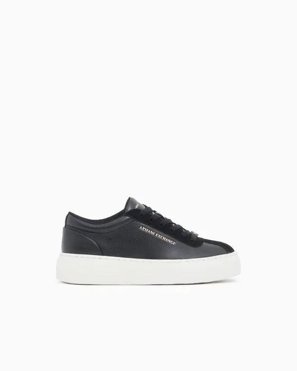 Armani Exchange Low Cut Sneakers With Suede And Tumbled Finish - Black