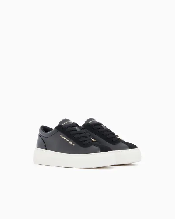 Armani Exchange Low Cut Sneakers With Suede And Tumbled Finish - Black