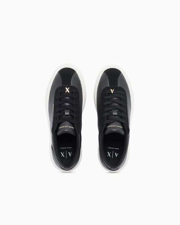 Armani Exchange Low Cut Sneakers With Suede And Tumbled Finish - Black
