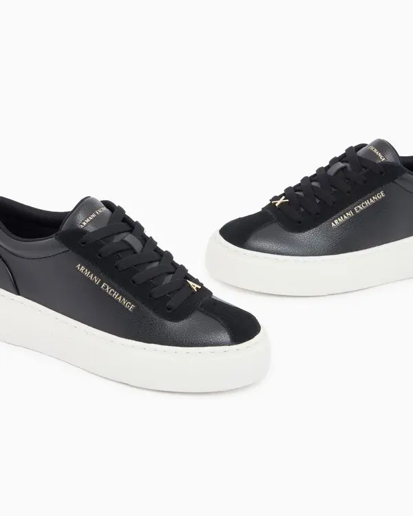 Armani Exchange Low Cut Sneakers With Suede And Tumbled Finish - Black