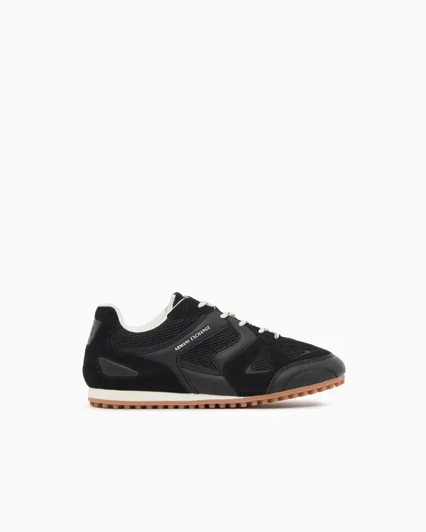 Armani Exchange Low Top Sneakers In Mesh And Suede With Rubber Sole