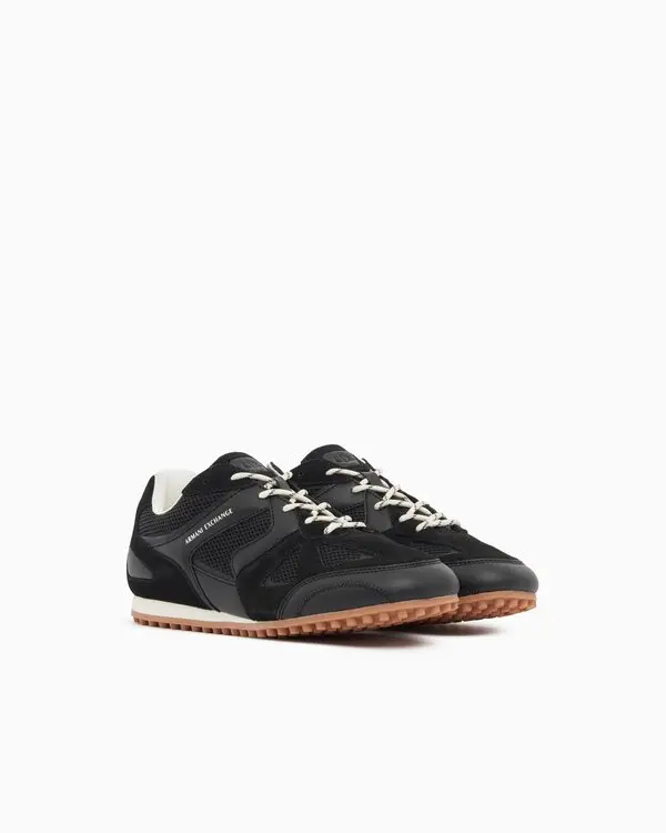 Armani Exchange Low Top Sneakers In Mesh And Suede With Rubber Sole