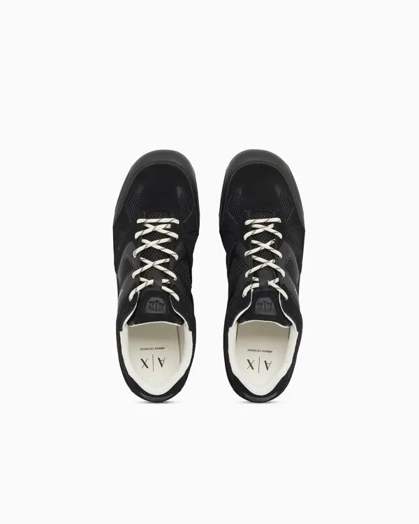 Armani Exchange Low Top Sneakers In Mesh And Suede With Rubber Sole