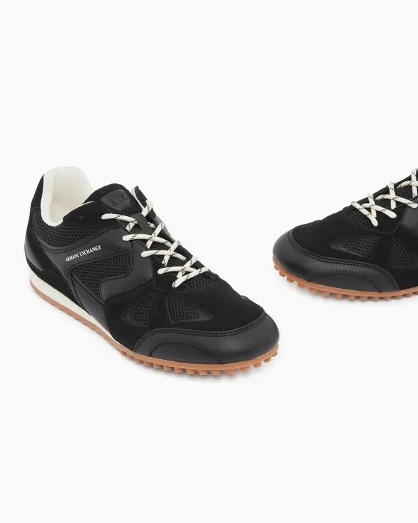 Armani Exchange Low Top Sneakers In Mesh And Suede With Rubber Sole