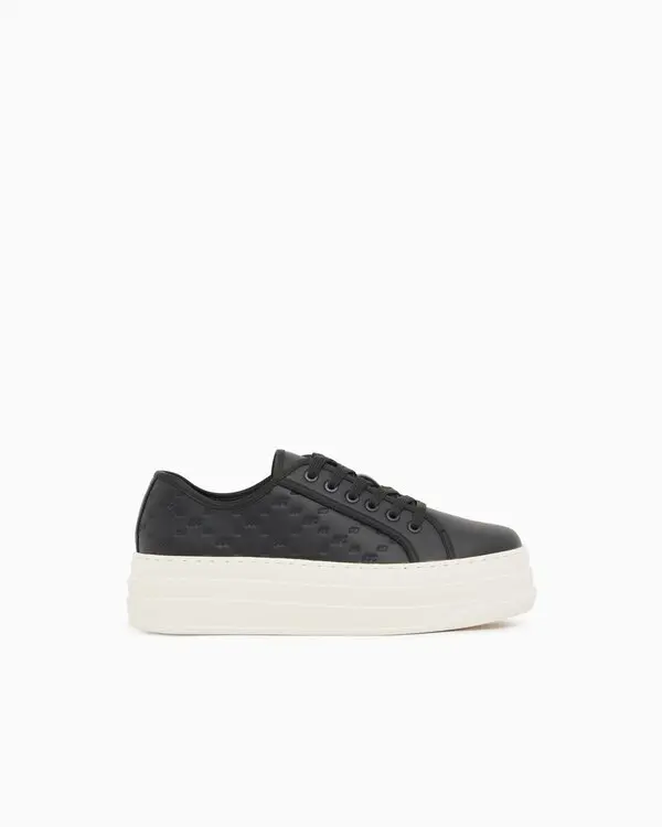 Armani Exchange Low Top Sneakers With All-over Debossed Logo - Black