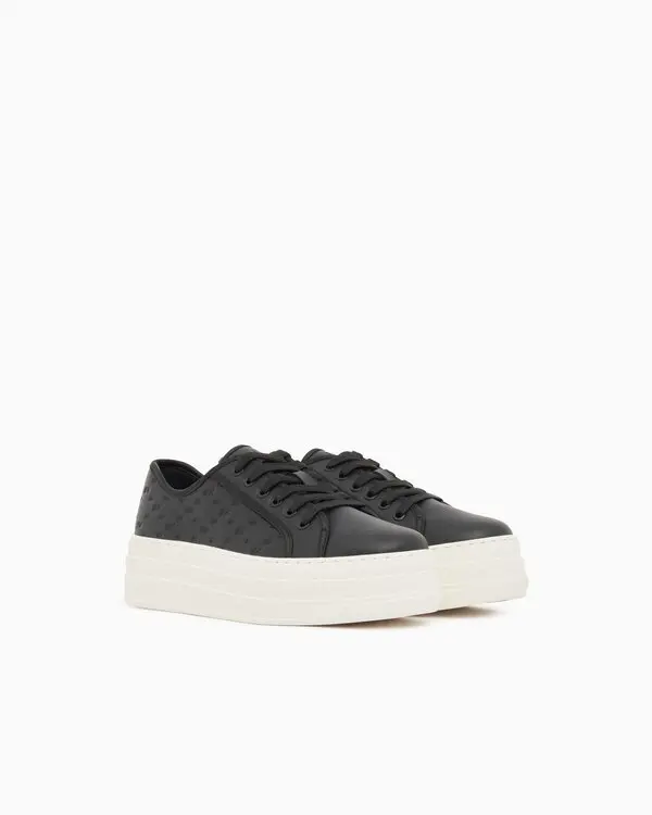 Armani Exchange Low Top Sneakers With All-over Debossed Logo - Black
