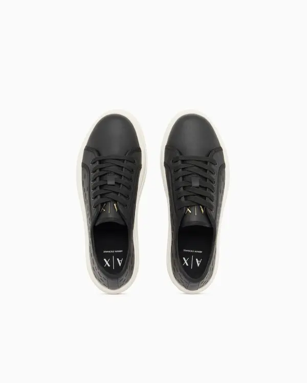 Armani Exchange Low Top Sneakers With All-over Debossed Logo - Black