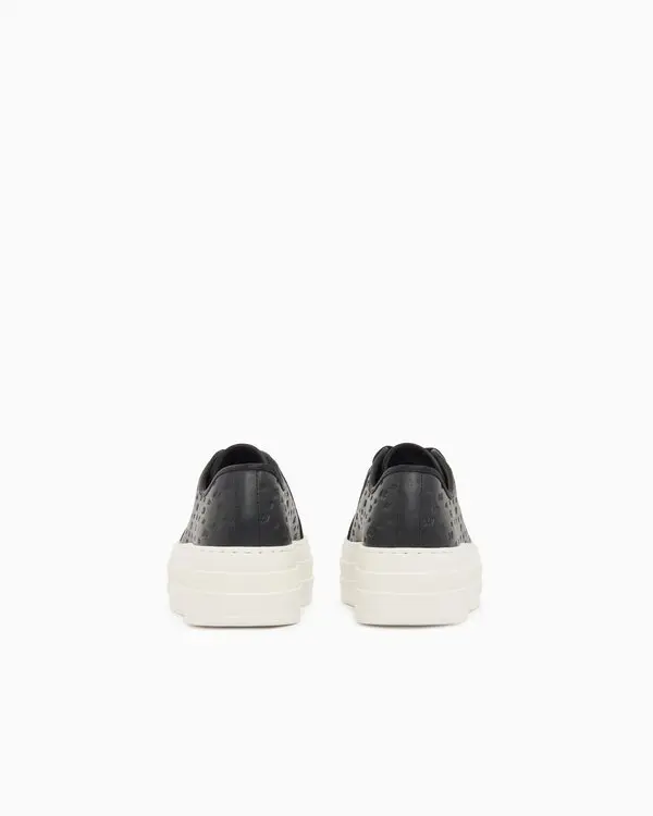 Armani Exchange Low Top Sneakers With All-over Debossed Logo - Black