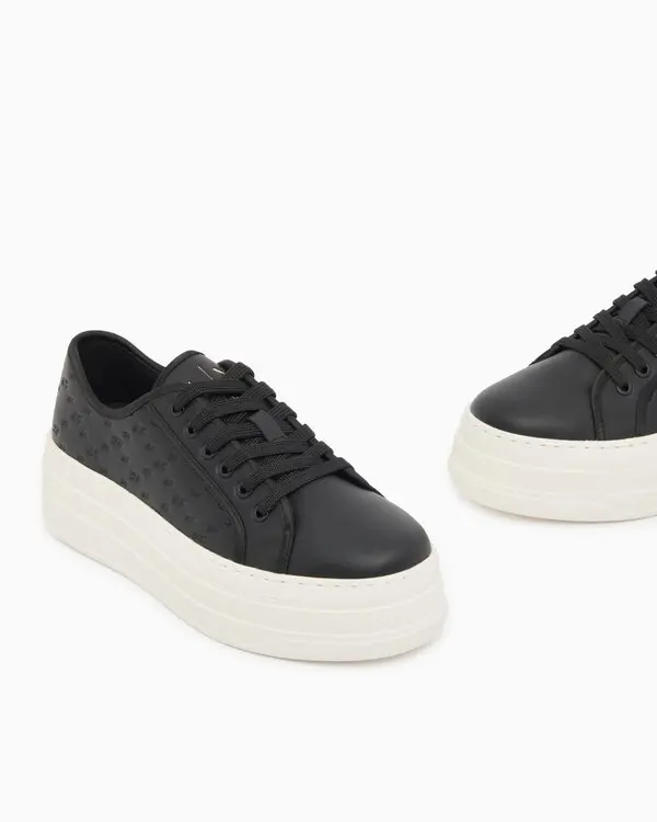 Armani Exchange Low Top Sneakers With All-over Debossed Logo - Black