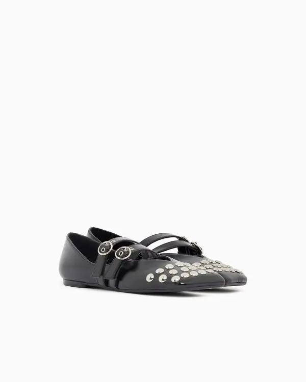 Armani Exchange Ballet Flat With A Smooth And Shiny Finish - Black