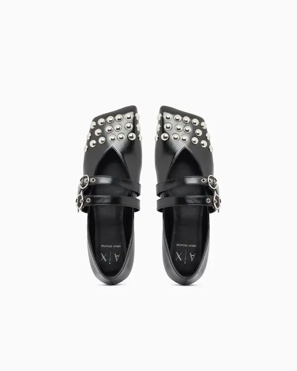 Armani Exchange Ballet Flat With A Smooth And Shiny Finish - Black