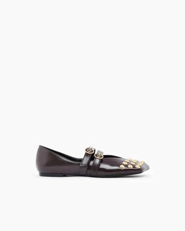 Armani Exchange Ballet Flats With Buckles And Stud Embellishment - Brown