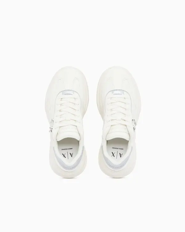 Armani Exchange Nappa Pillow & Metal Suede Sneakers - White