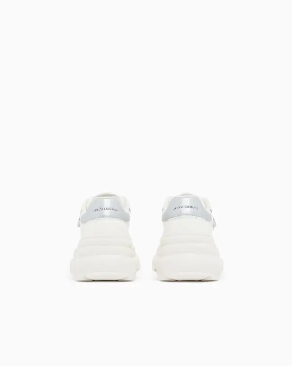 Armani Exchange Nappa Pillow & Metal Suede Sneakers - White