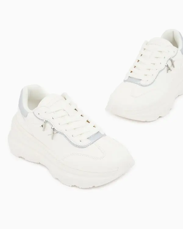Armani Exchange Nappa Pillow & Metal Suede Sneakers - White