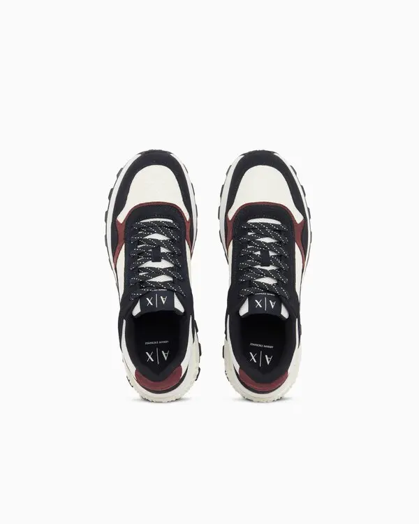 Armani Exchange Sneakers In Suede And Mesh With All-over Logo