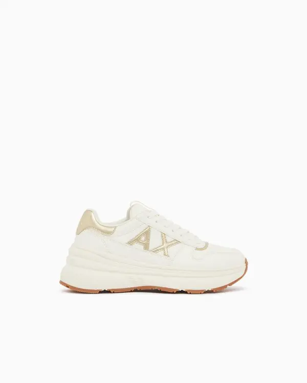 Armani Exchange Low Top Sneakers With Metallic Details - White