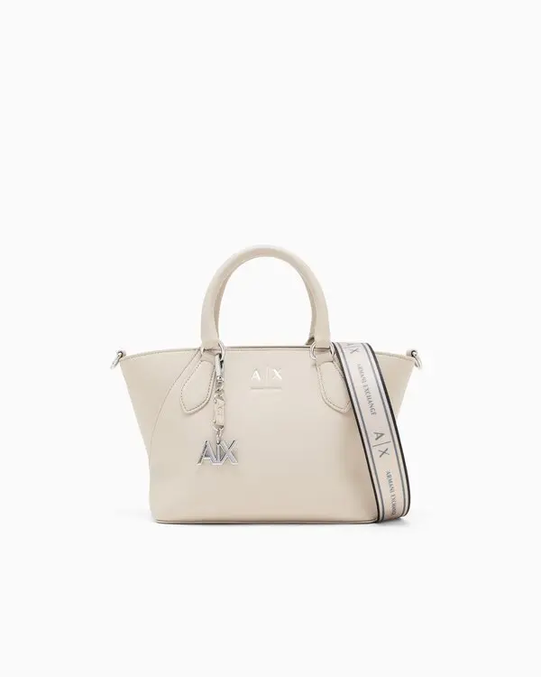 Armani Exchange Faux Leather Shopper Bag With Logo Charm - White