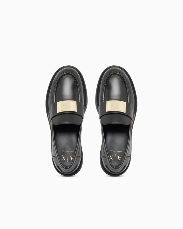Armani Exchange Loafer In Split Leather With A Rubber Sole