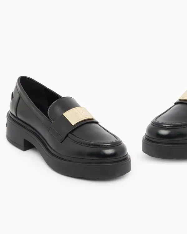 Armani Exchange Loafers In Coated Leather With Rubber Sole