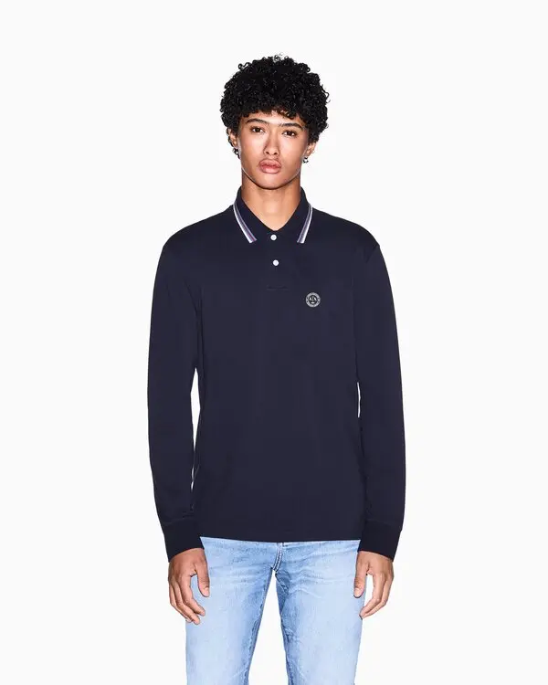 Armani Exchange Regular Fit Polo Shirt In Cotton Piquet - Navy Blue
