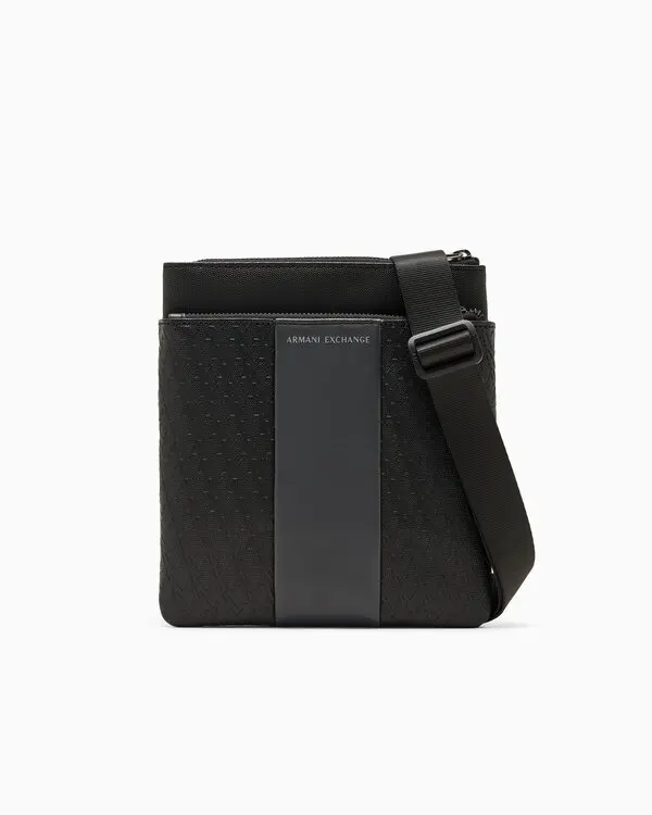 Armani Exchange Flat Crossbody Messenger Bag In Coated Fabric