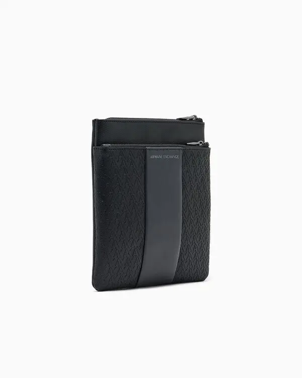 Armani Exchange Flat Crossbody Messenger Bag In Coated Fabric