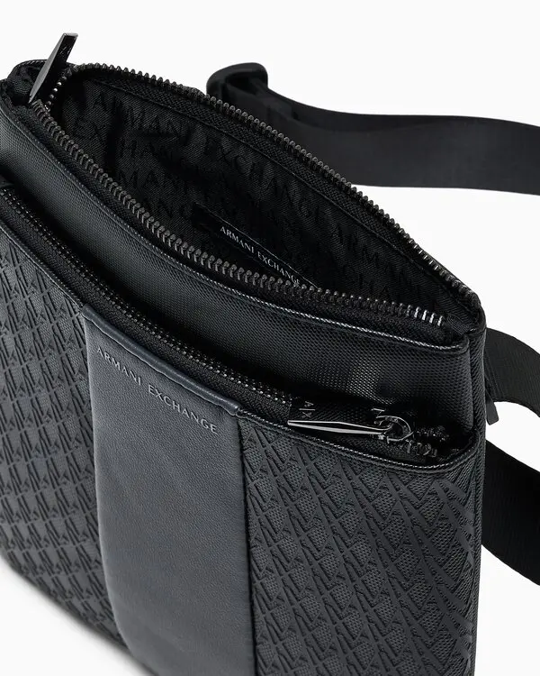 Armani Exchange Flat Crossbody Messenger Bag In Coated Fabric