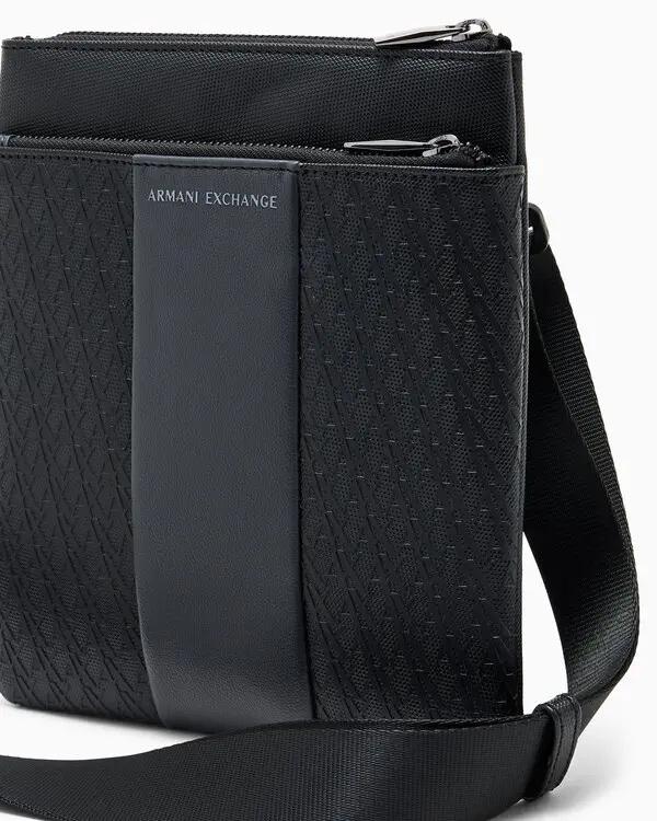 Armani Exchange Flat Crossbody Messenger Bag In Coated Fabric