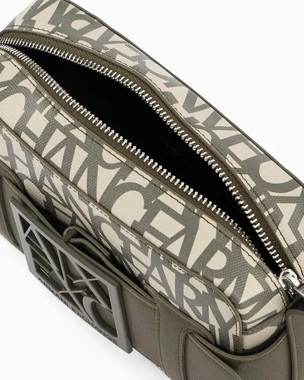 Armani Exchange Messenger Bag Monogram In Cotton - Green