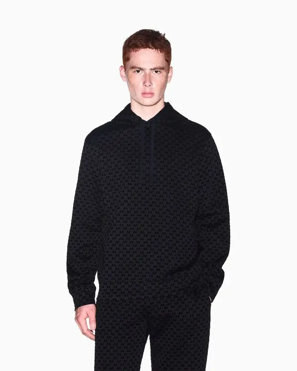 Armani Exchange Sweatshirt With Regular Fit In Bonded Stretch Cotton - Black