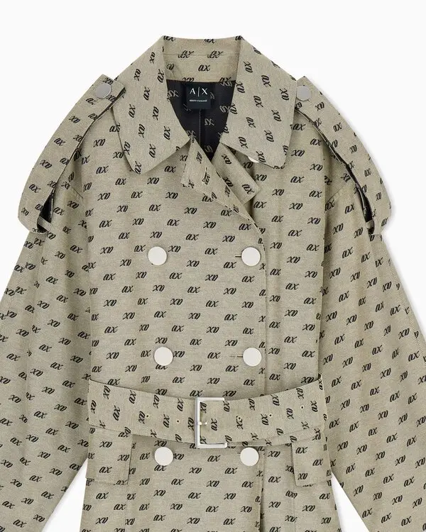 Armani Exchange Trench Coat In Cotton With Allover Jacquard
