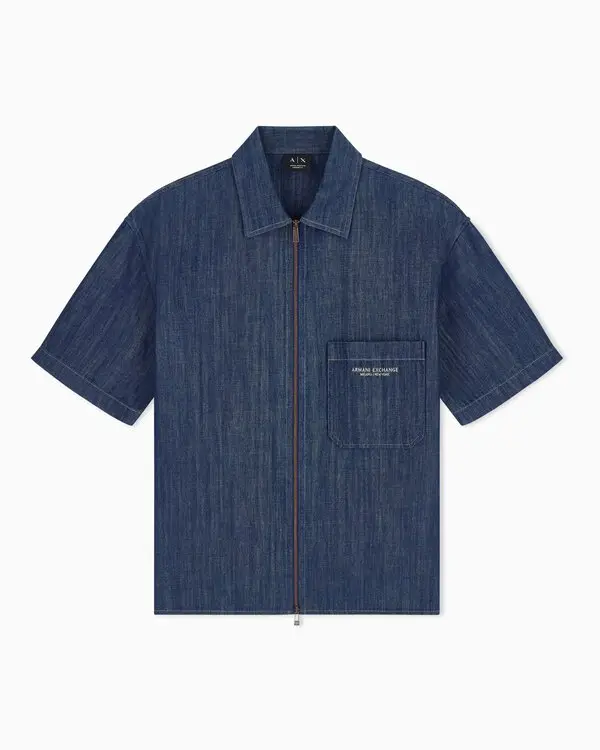 Armani Exchange Oversized Shirt Denim Washed Cotton