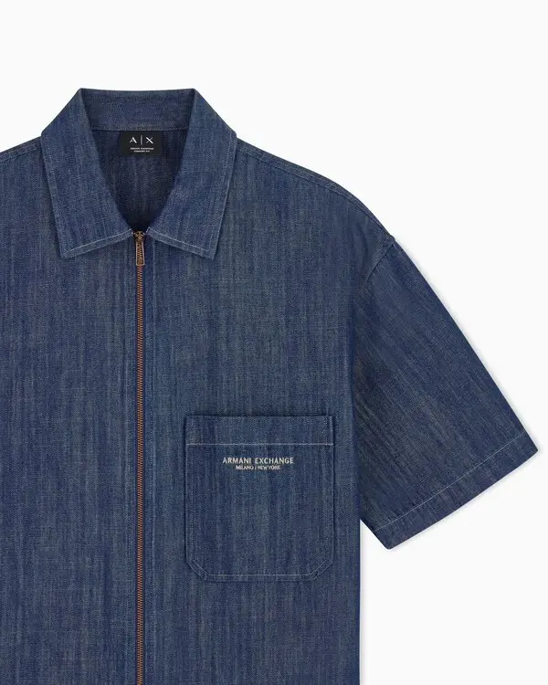 Armani Exchange Oversized Shirt Denim Washed Cotton