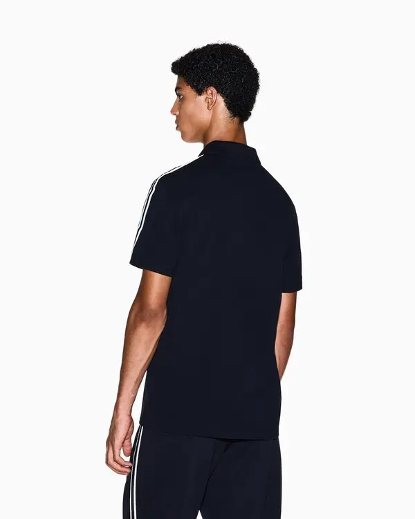 Armani Exchange Stretch Cotton Piquet Polo With Stripes And Logo Essential - Navy Blue