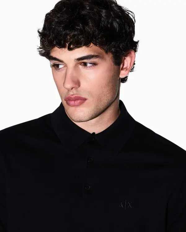 Armani Exchange Regular Fit Cotton Polo Shirt With A Logo Essential - Black