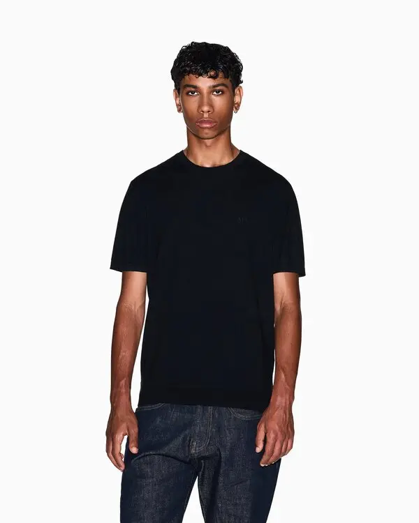 Armani Exchange Cotton Crew Neck T-shirt With Embroidered Logo Essential - Black