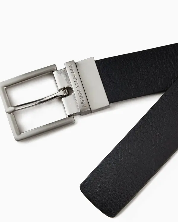 Armani Exchange Leather Belt With Rectangular Buckle