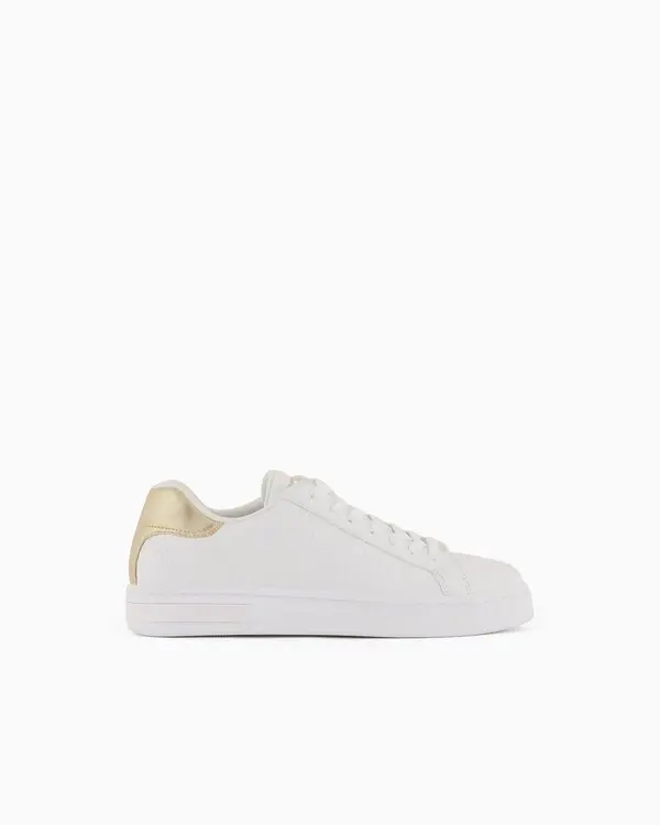 Armani Exchange Low-top Sneakers With Embossed Pattern And Contrast Heel - White