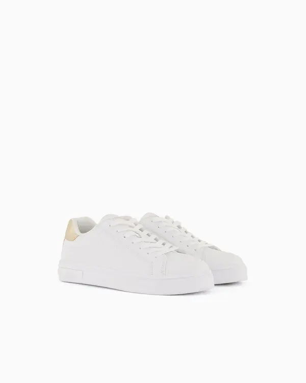 Armani Exchange Low-top Sneakers With Embossed Pattern And Contrast Heel - White