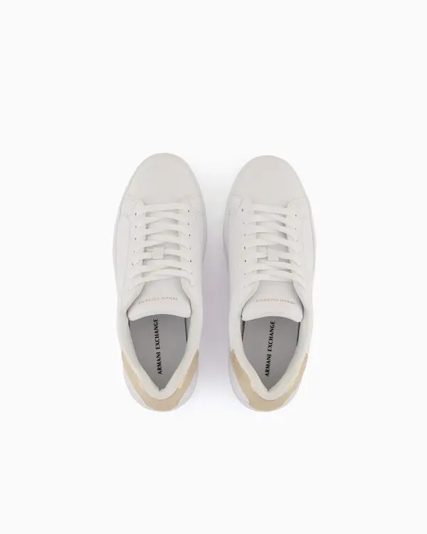 Armani Exchange Low-top Sneakers With Embossed Pattern And Contrast Heel - White