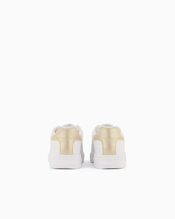 Armani Exchange Low-top Sneakers With Embossed Pattern And Contrast Heel - White