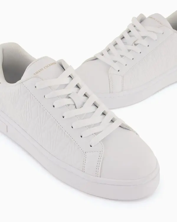 Armani Exchange Low-top Sneakers With Embossed Pattern And Contrast Heel - White